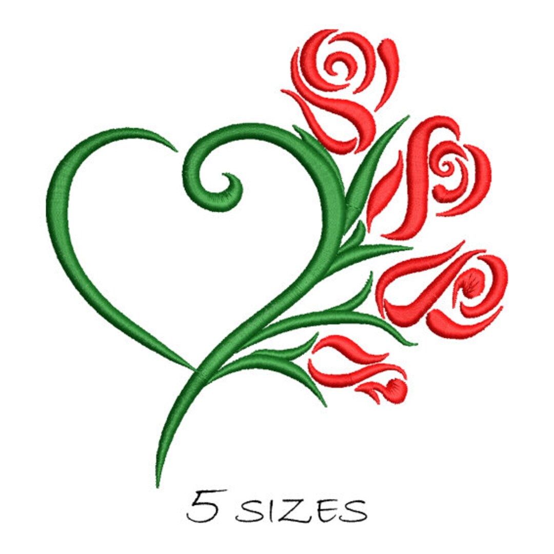 Rose Heart Outline, Machine Embroidery Design, 10 Sizes, Instant ...