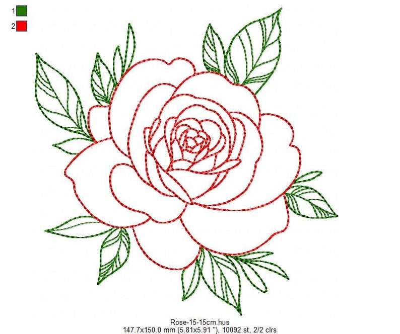 Red Rose Outline, Machine Embroidery Design, 5 Sizes, Instant Download ...