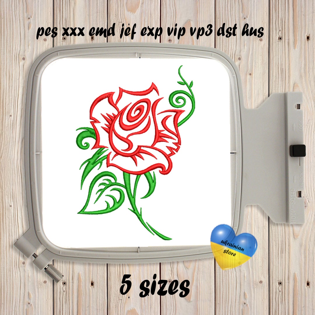 Red Rose Outline, Machine Embroidery Design, 5 Sizes, Instant Download ...