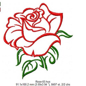 Red Rose Outline, Machine Embroidery Design, 3 Sizes, Instant Download ...