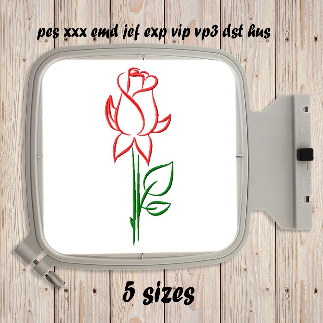 Red Rose #6 Outline, Rosebud, Machine Embroidery Design, 5 Sizes ...