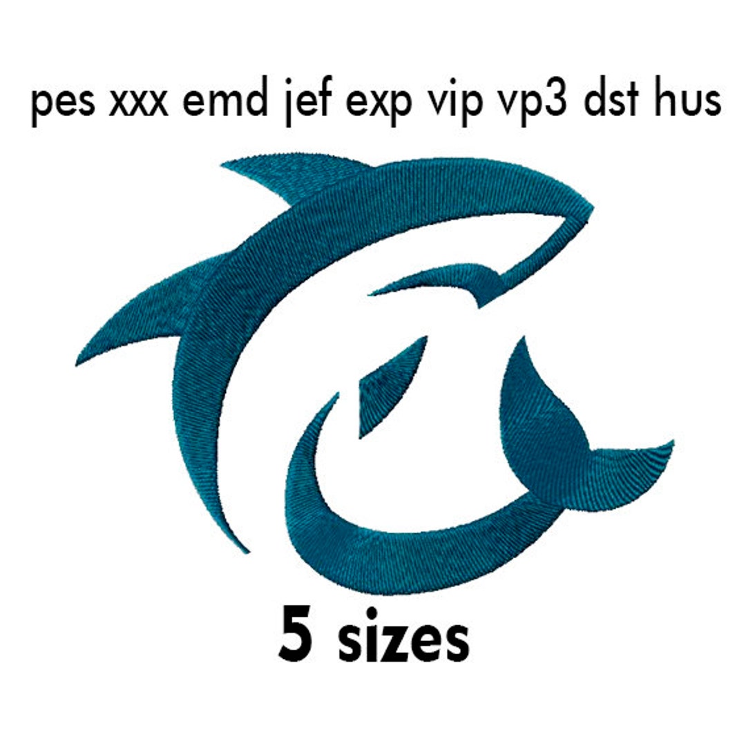 Shark Machine Embroidery Design 5 Sizes Silhouette Monochrome Instant ...