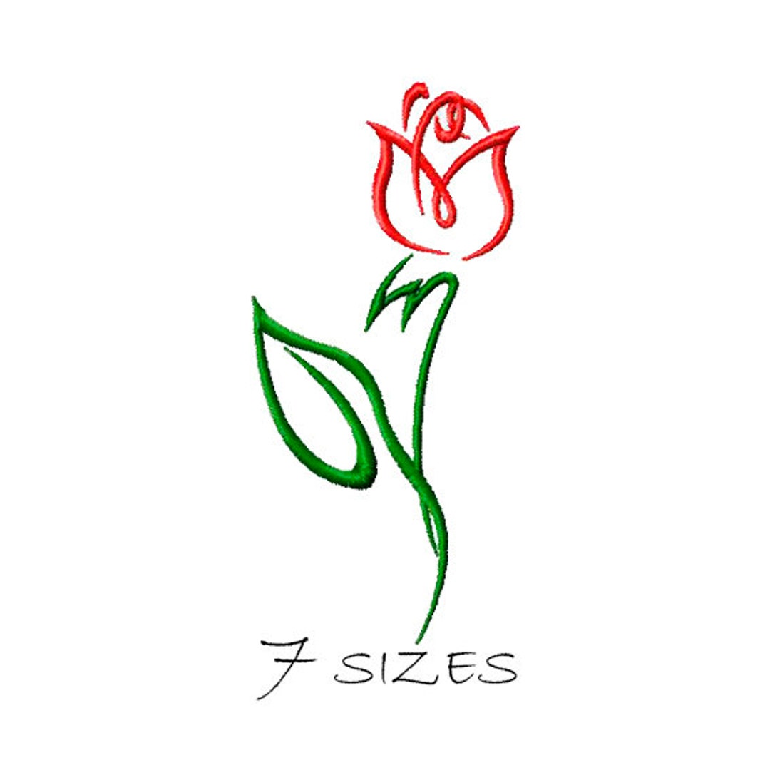 Delicate Red Rose Outline, Machine Embroidery Design, 7 Sizes, Instant ...
