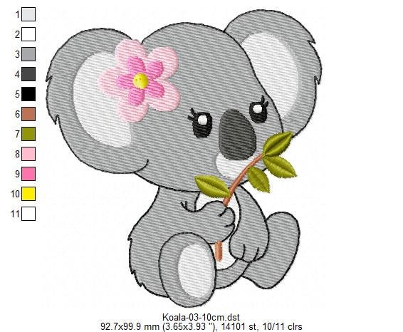 Koala 3 Machine Embroidery Design Cute Forest Animals Instant - Etsy