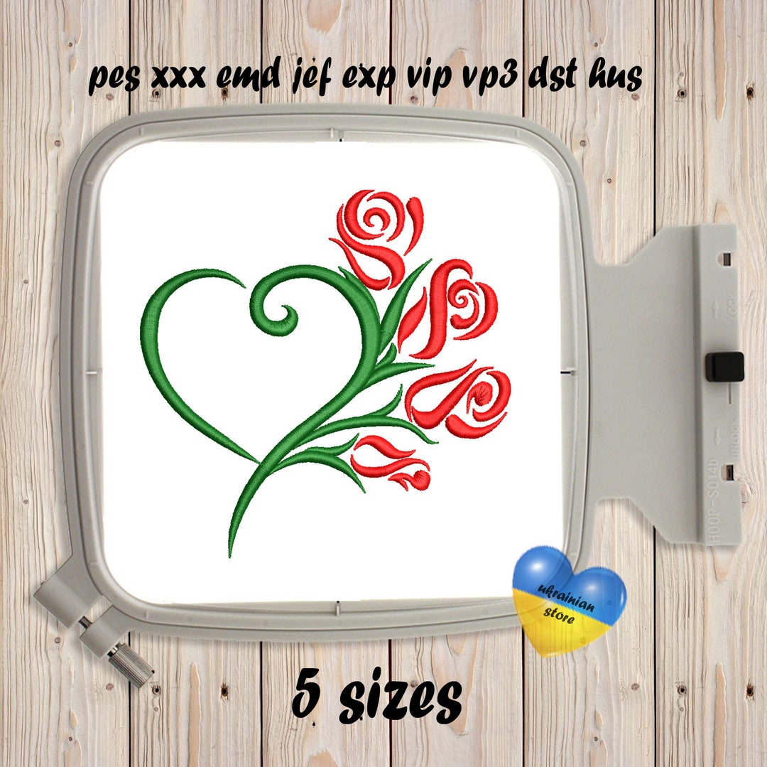 Rose Heart Outline, Machine Embroidery Design, 10 Sizes, Instant ...