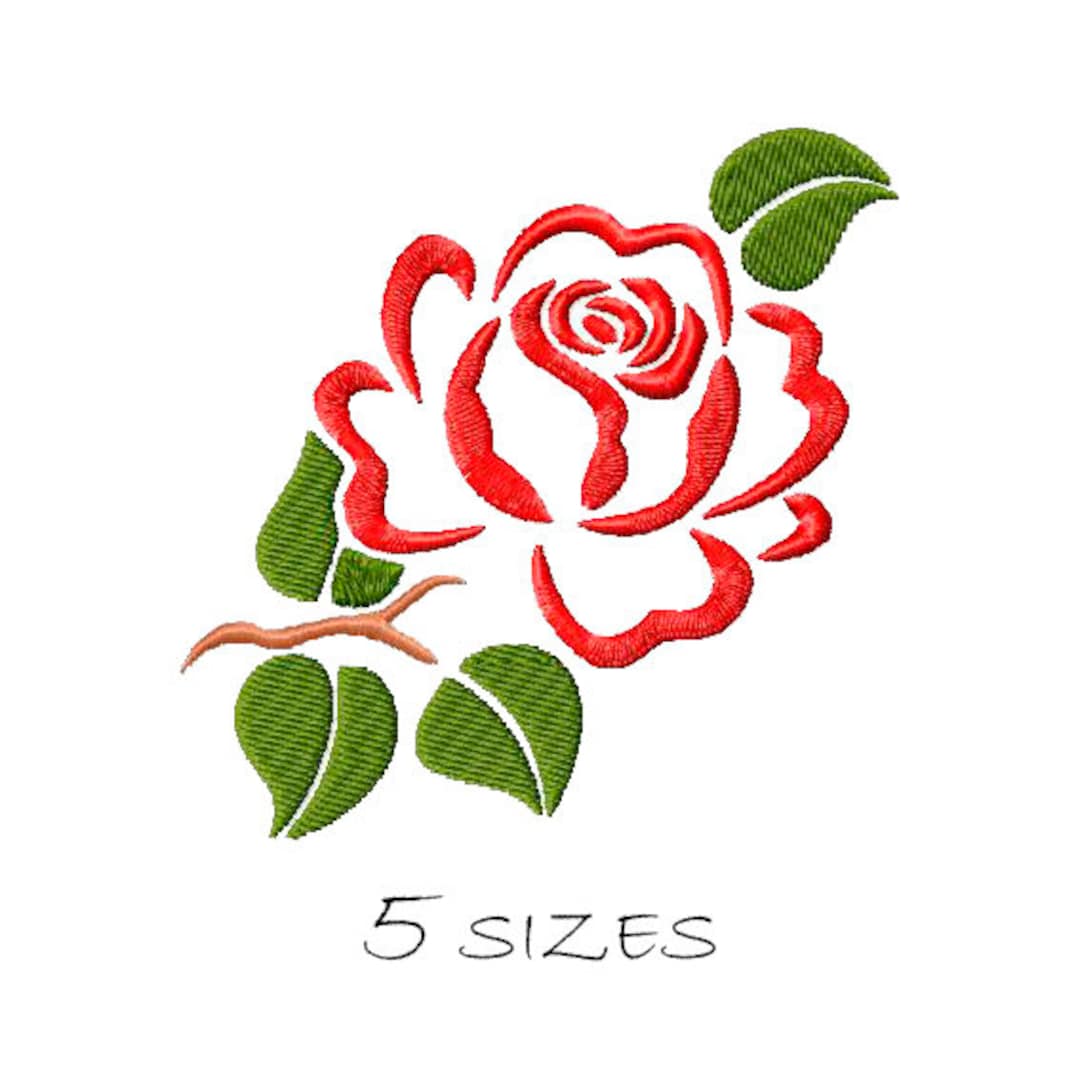 Red Rose #7 Outline, Machine Embroidery Design, 5 Sizes, Instant ...
