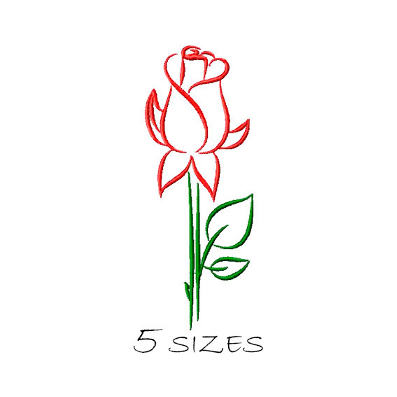 Red Rose #6 Outline, Rosebud, Machine Embroidery Design, 5 Sizes ...