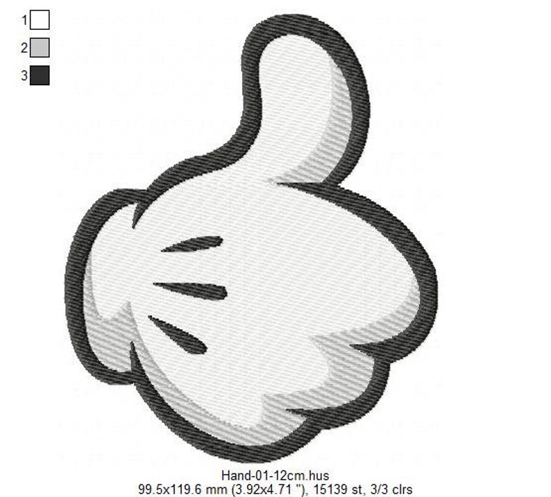 Thumb up Mickey Hand Embroidery Design Like Symbol Embroidering Fill ...