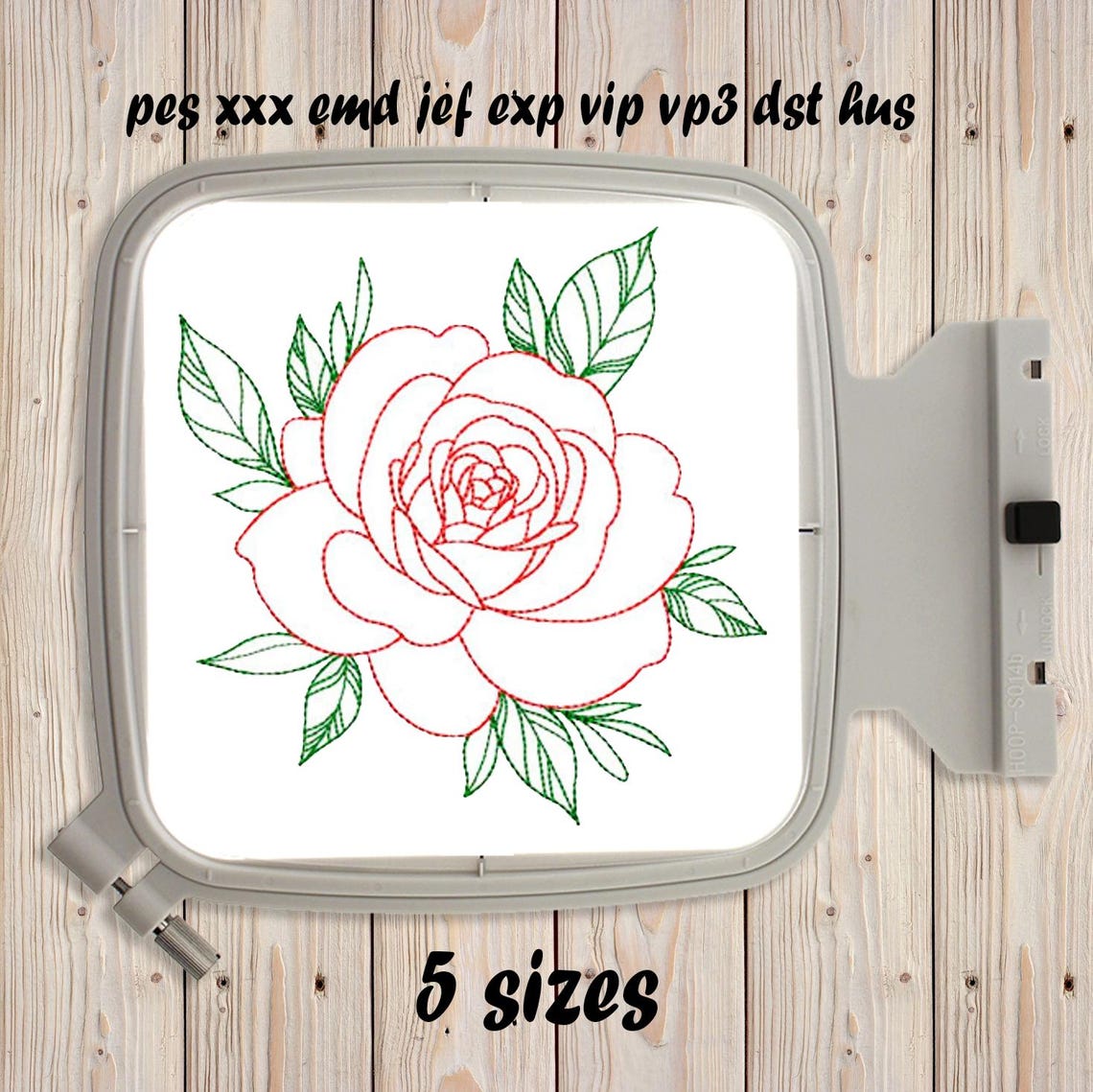 Red Rose Outline, Machine Embroidery Design, 5 Sizes, Instant Download ...