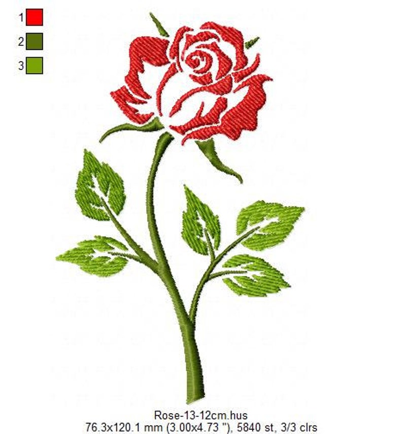 Single Rose Outline Machine Embroidery Design Red Rose 5 Sizes Instant ...