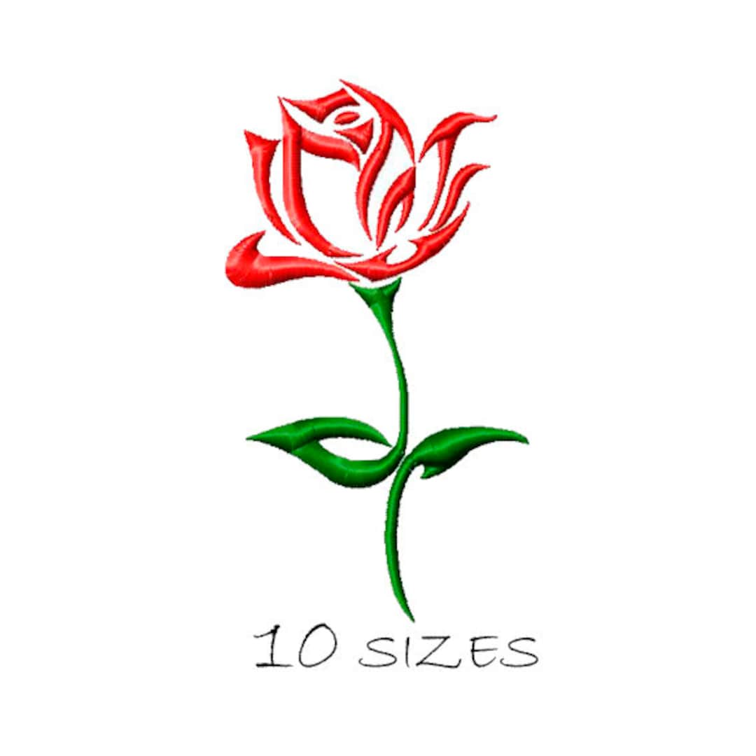 Red Rose Outline, Machine Embroidery Design, 10 Sizes, Instant Download ...