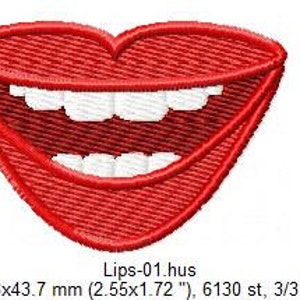 Smile Lips Embroidery Design 7 Sizes Embroidering Fill Stitch Machine ...