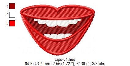 Smile Lips Embroidery Design 7 Sizes Embroidering Fill Stitch - Etsy