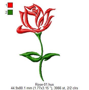 Red Rose outline Machine Embroidery Design 10 sizes Instant | Etsy