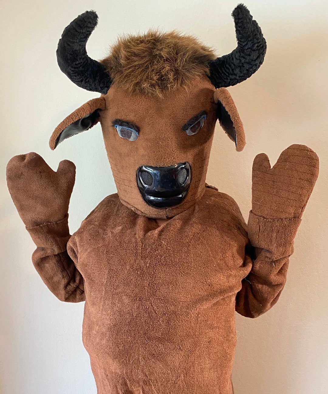 Vintage Bull Mascot Costume – 1980s Fur Suit Faux Fur Cow Suit, Brown ...