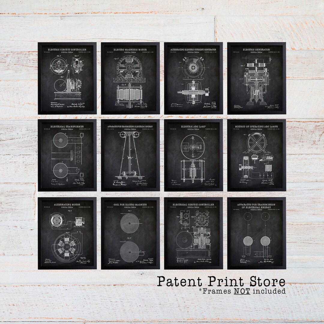 Nikola Tesla Print Set. Tesla Patent Prints. Engineering Patent Prints ...