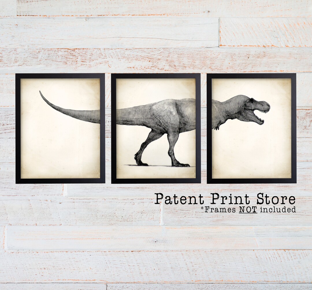 Vintage Dinosaur Nursery Decor Set. Tyrannosaurus Rex Art Prints ...