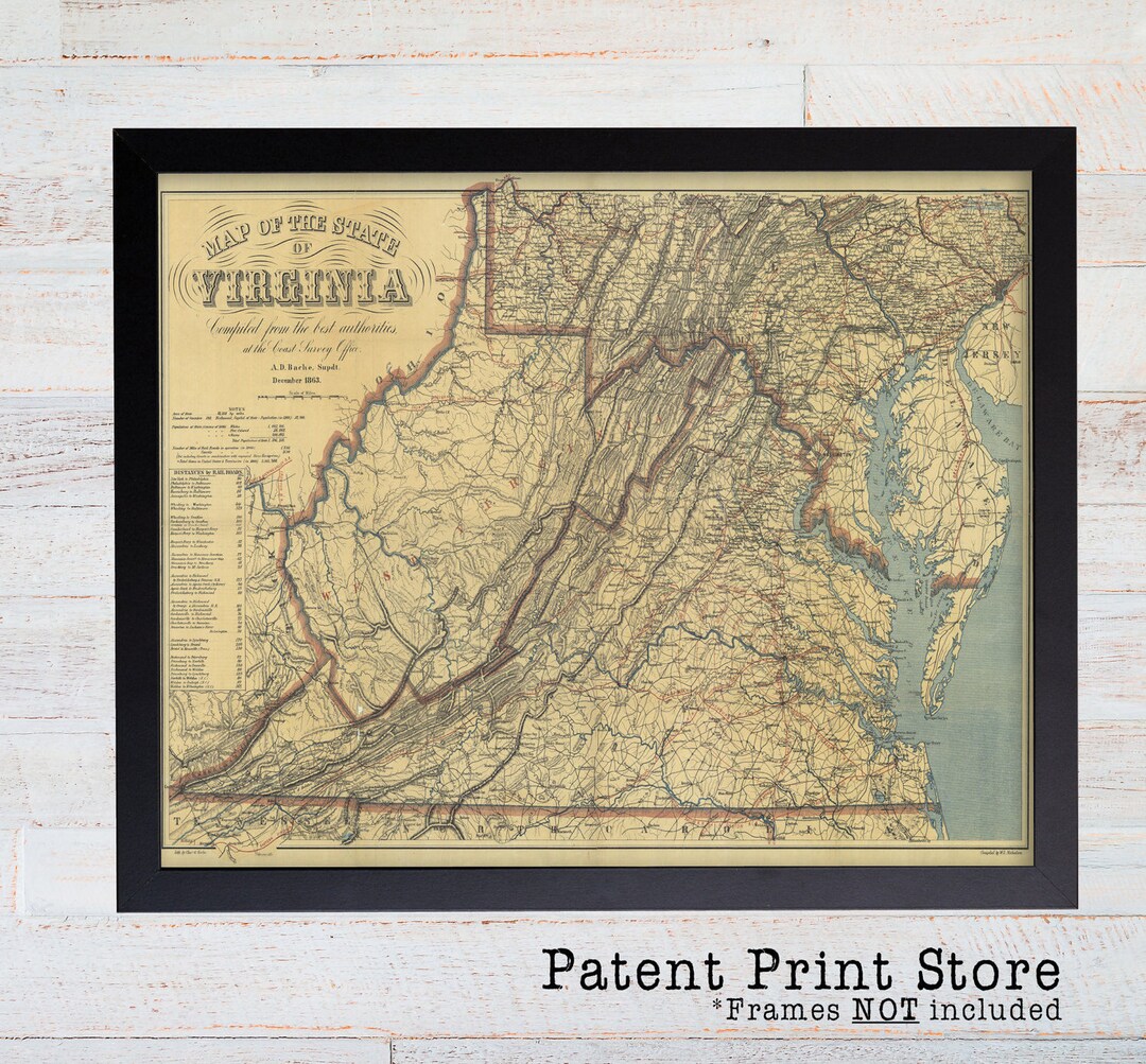 Antique Virginia Map. VA Map. Map Art. Map Decor. State Map. Virginia ...