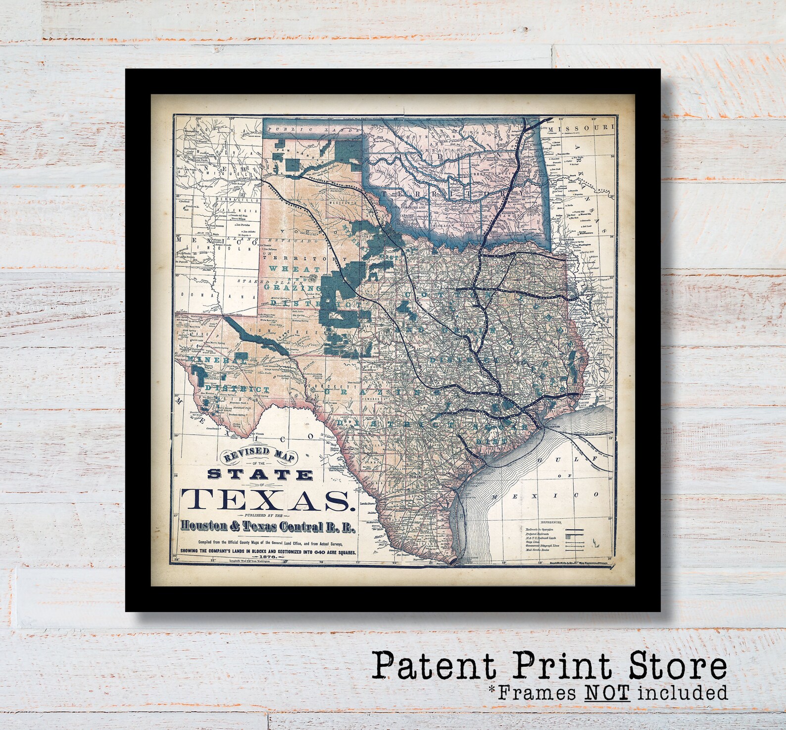 1876 Texas Map. Texas Print. Texas Art. Historic Map. Map Decor. Map of ...