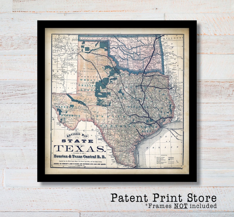 1876 Texas Map. Texas Print. Texas Art. Historic Map. Map Decor. Map of ...