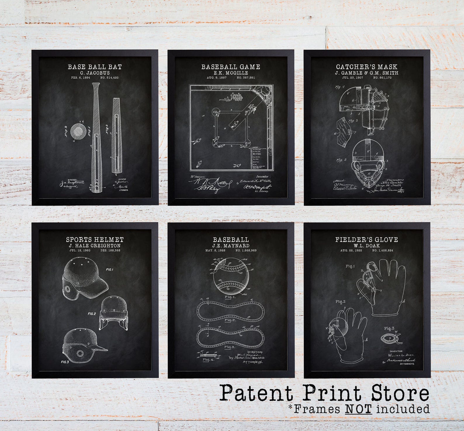 Vintage Baseball Patent Print Set. Baseball Art Prints. - Etsy
