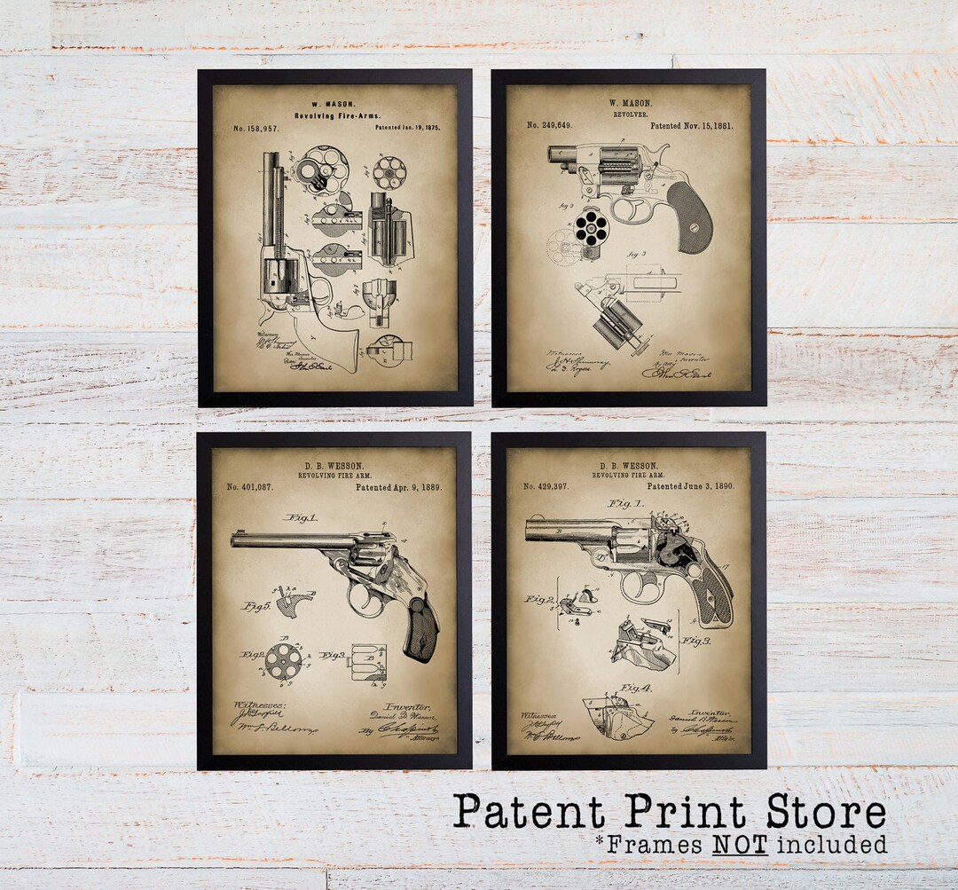 Revolver Patent Print Set. Gun Patent Prints. Revolver Gun Patent Print ...