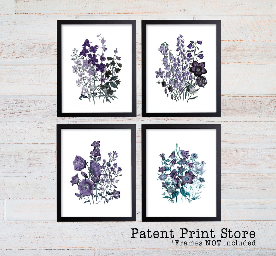 Purple Botanical Art. Purple Flower Prints. Purple Botanical Print Set ...