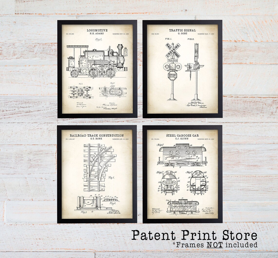 Railroad Patent Prints. Locomotive Patent Prints. Train Wall | Etsy