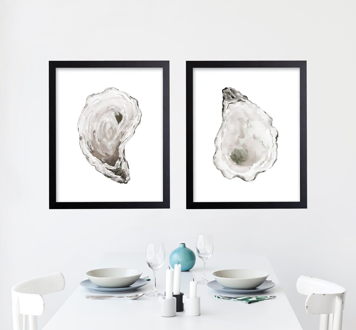 Watercolor Oyster Shell Prints. Beach House Decor. Coastal Art | Etsy