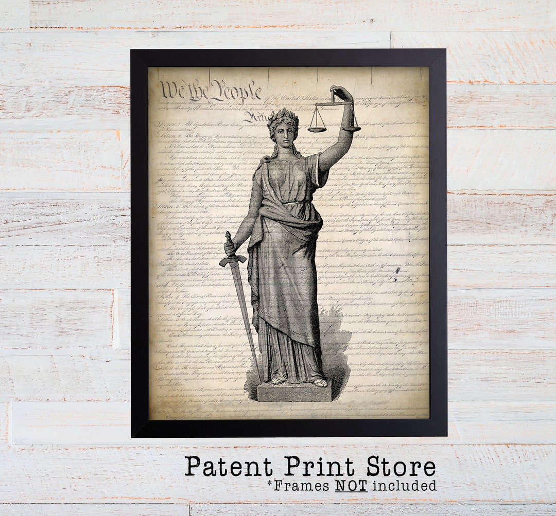 Lady Justice & US Constitution Art Print, Law Office Decor - Etsy