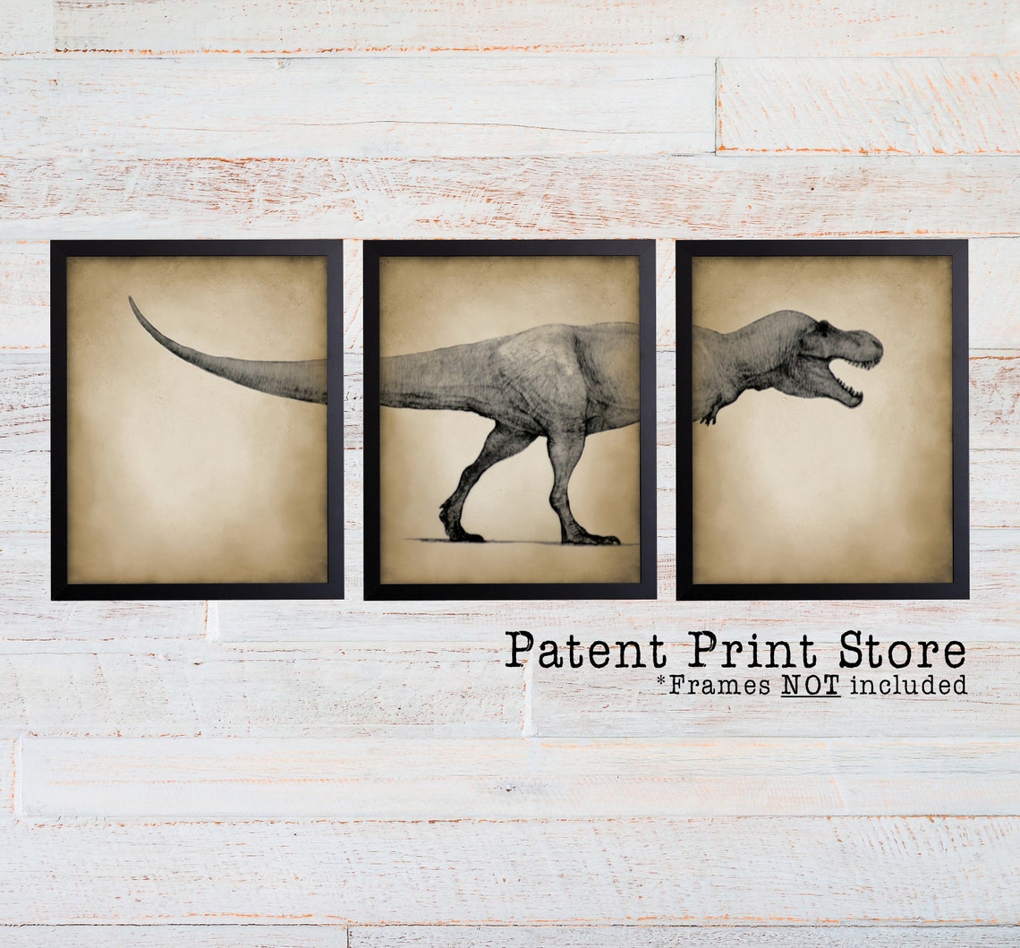 Vintage Dinosaur Nursery Decor Set. Tyrannosaurus Rex Art - Etsy