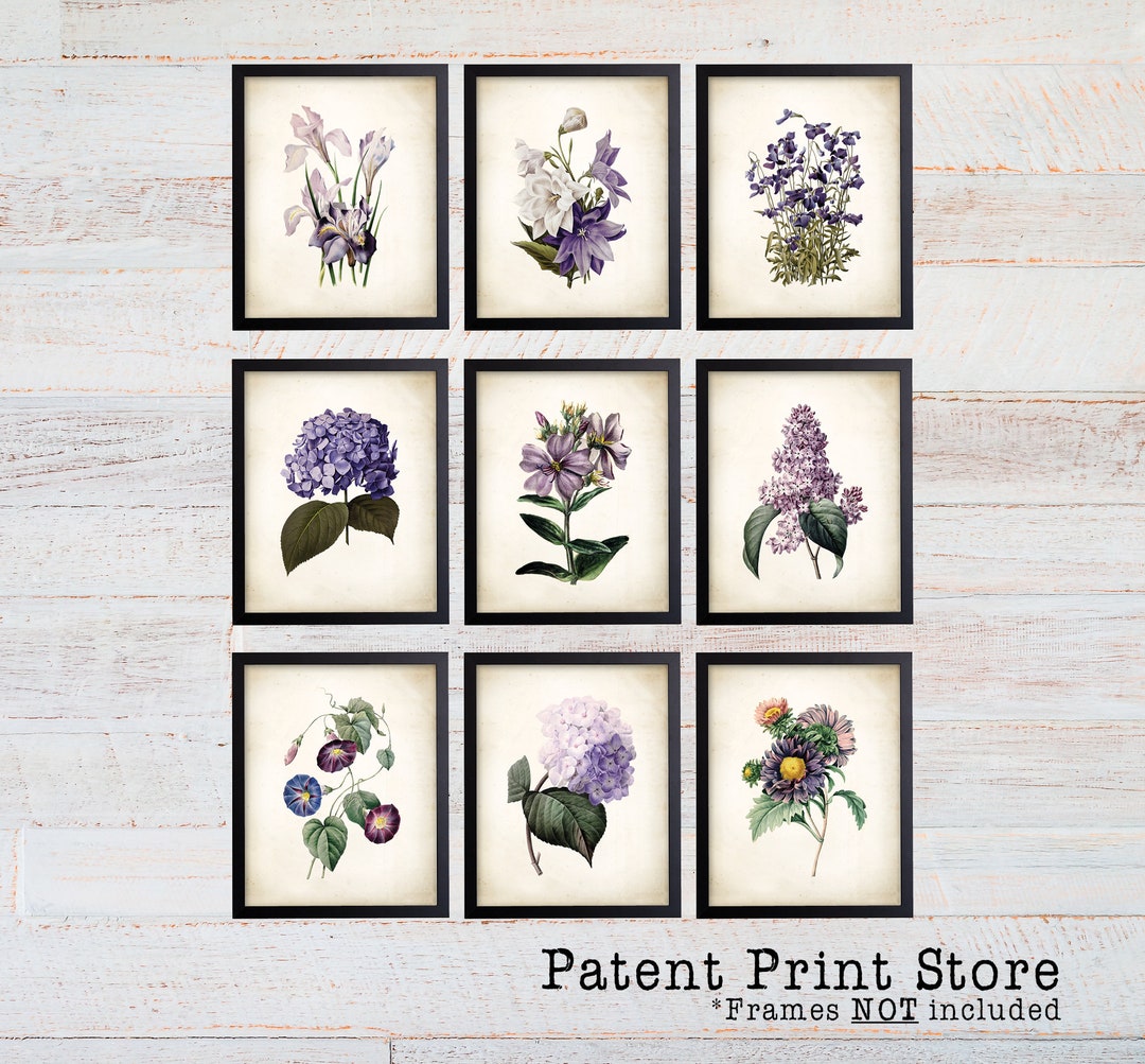 Purple Flower Art Prints, Botanical Wall Decor, Set of 9 - Etsy