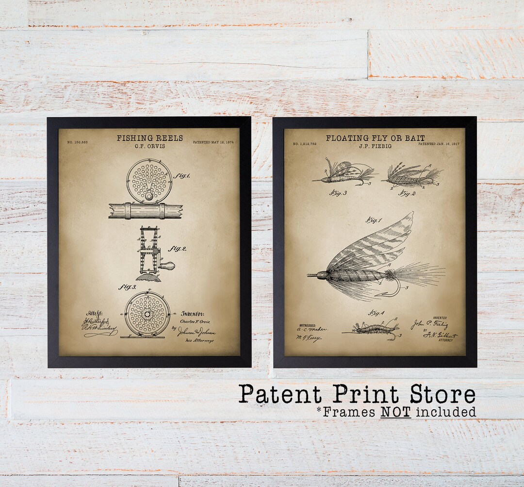 Fly Fishing Patent Art Prints: Reel & Bait, Set of 2 - Etsy
