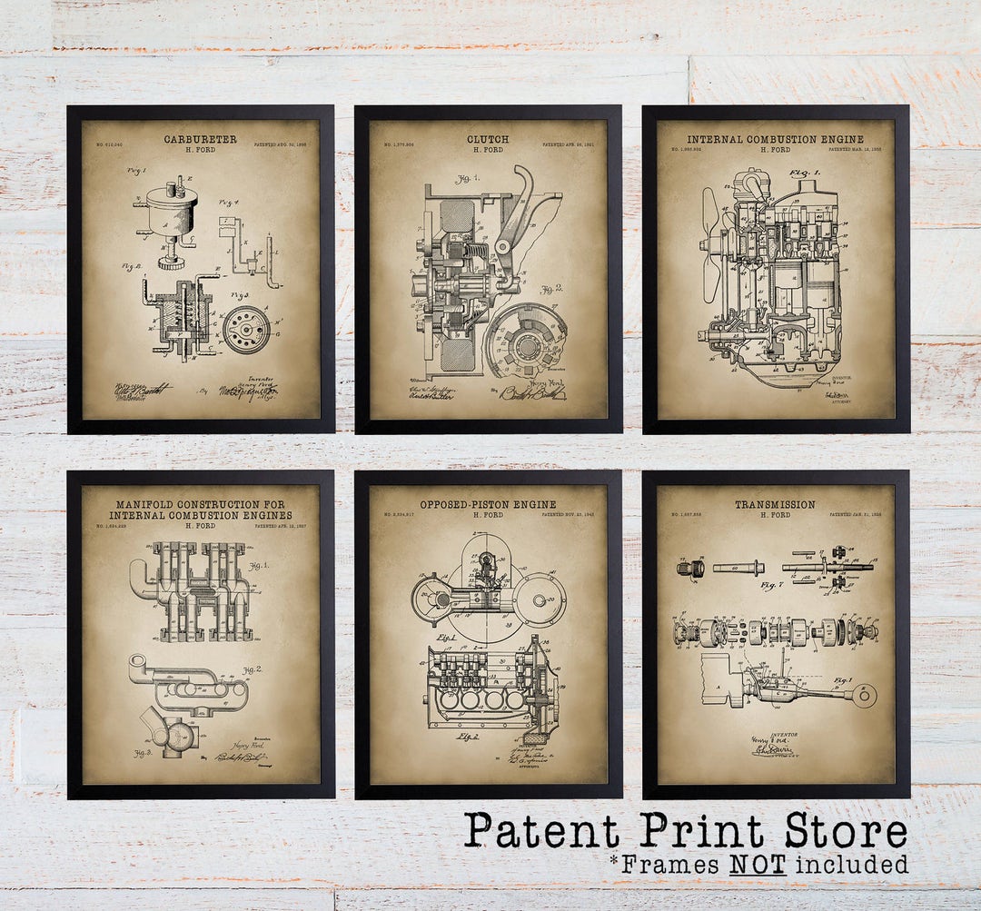 Henry Ford Patent Prints, Car Engine Blueprint Art (set of 6) - Etsy