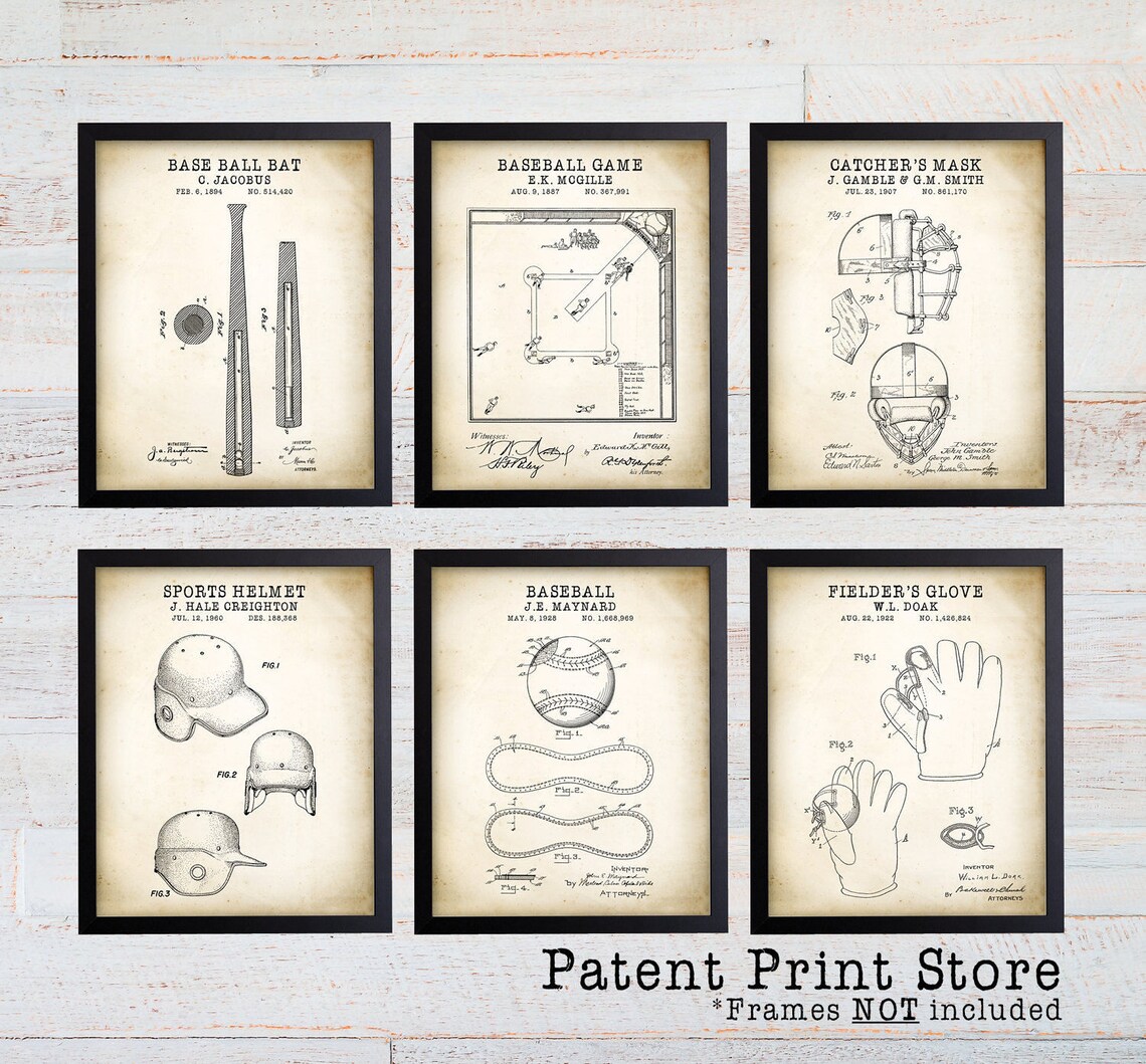 Vintage Baseball Patent Print Set. Baseball Art Prints. | Etsy