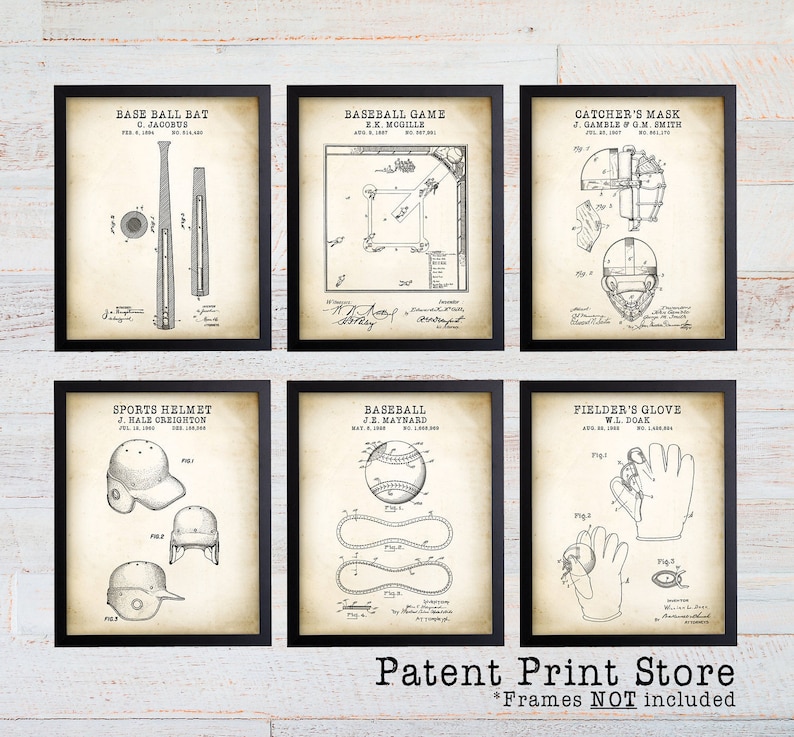 Vintage Baseball Patent Print Set. Baseball Art Prints. - Etsy