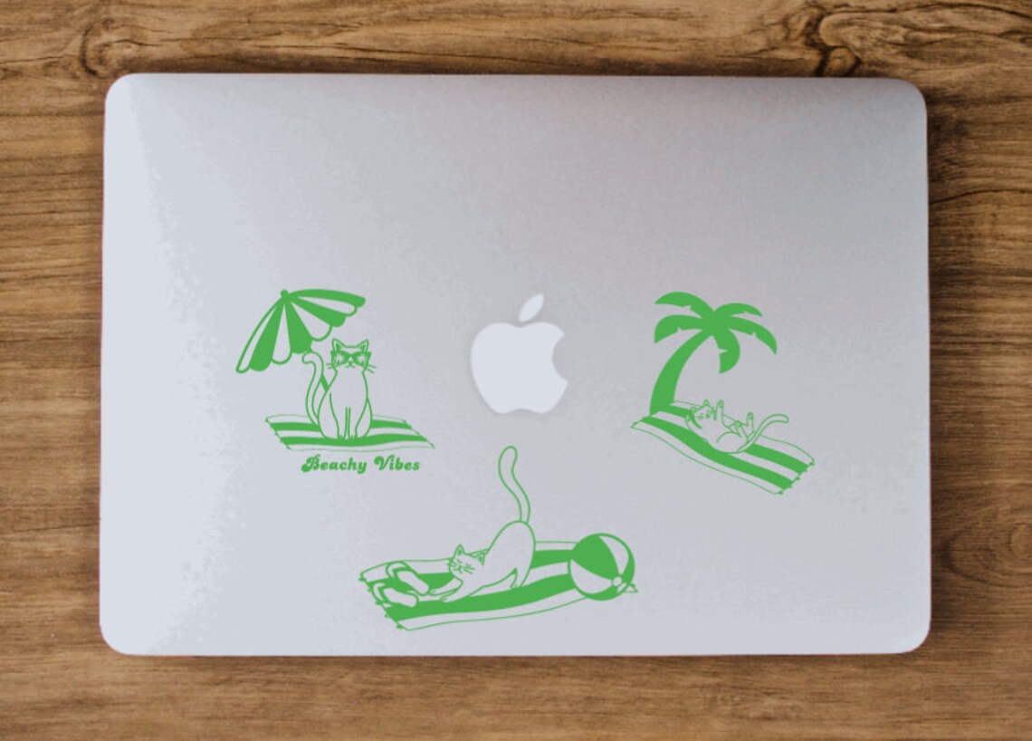 Summer Cat Decal Set, Three Permanent Vinyl Stickers for Your Car, Home ...