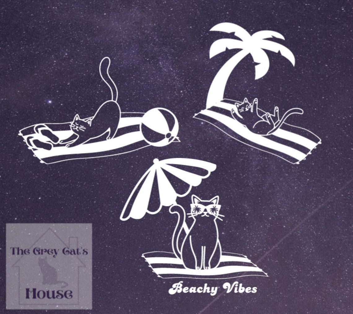 Summer Cat Decal Set, Three Permanent Vinyl Stickers for Your Car, Home ...
