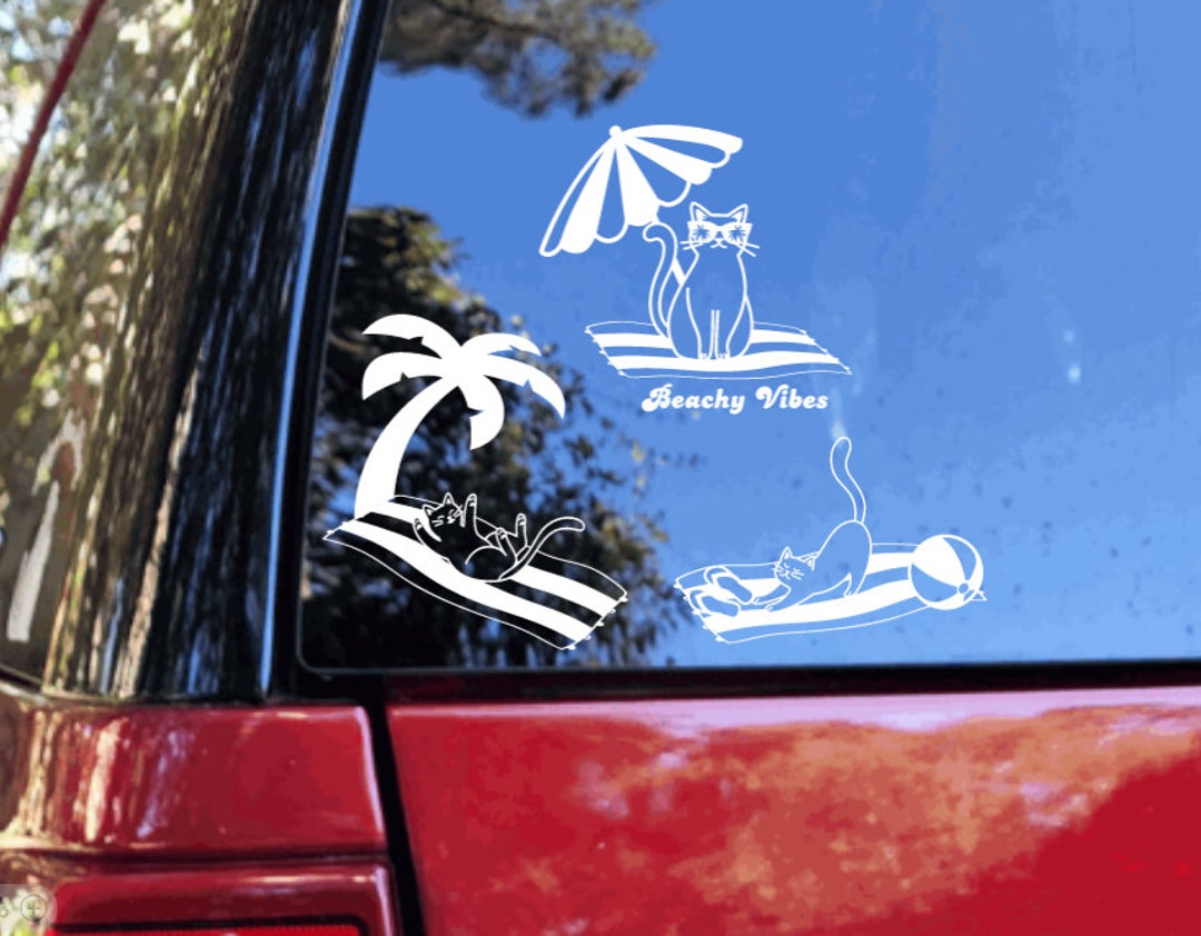 Summer Cat Decal Set, Three Permanent Vinyl Stickers for Your Car, Home ...
