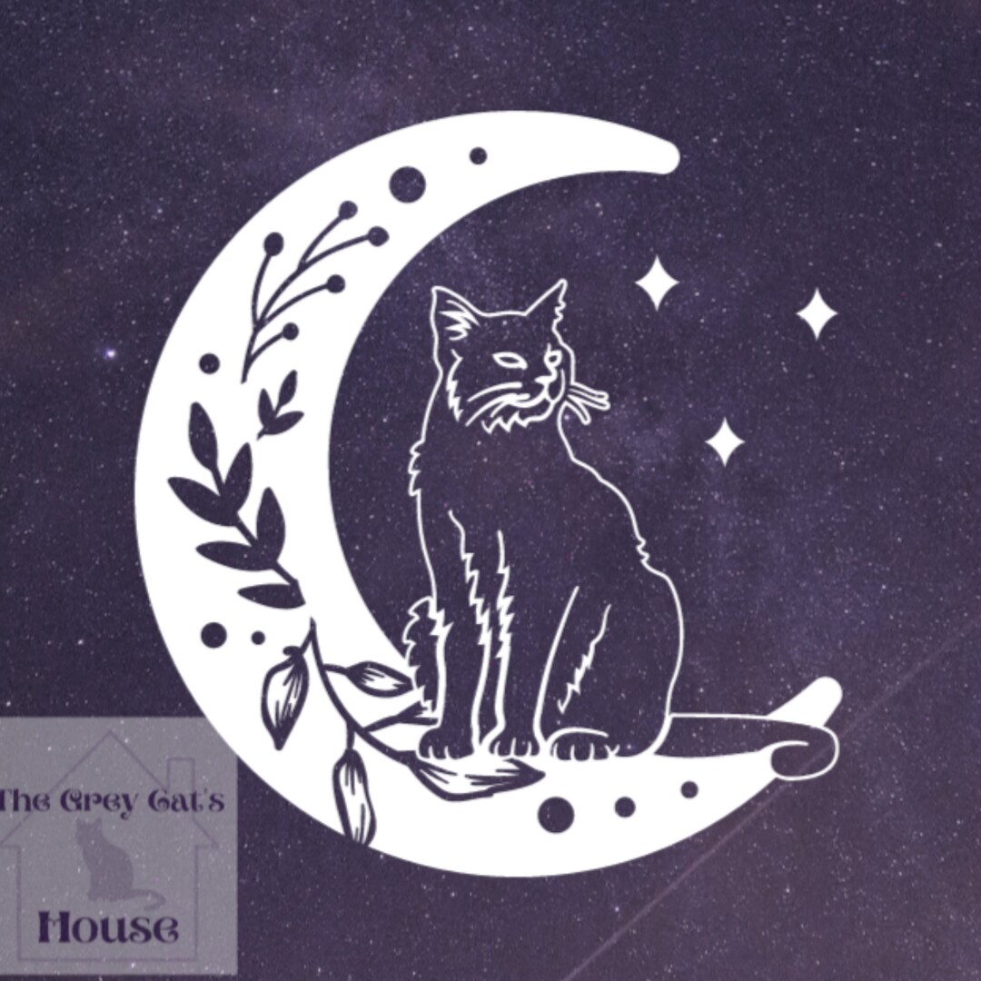 Moon Cat Permanent Vinyl Decal, Mystical Car Decal and Home Decor ...