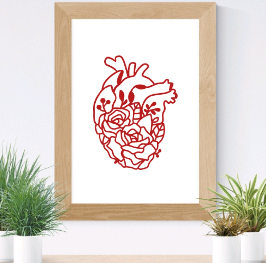 Floral Anatomical Heart Permanent Vinyl Decal Valentine's Day Gift Idea ...