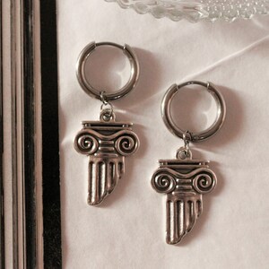 Greek Mythology Earrings, Aesthetic Column Charm Hoops, Thick Stainless ...