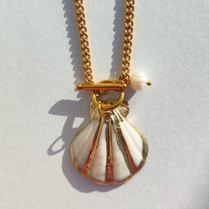 Off White Scallop Shell Necklace, Real Clam Shell Necklace, Gold Dipped ...