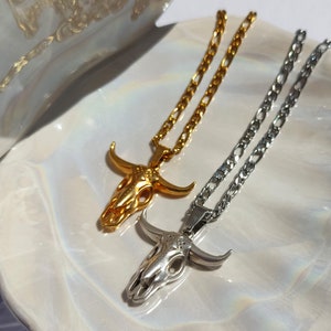 Longhorn Bull Necklace, Cow Skull Chain Pendant, Stainless Steel Chain ...