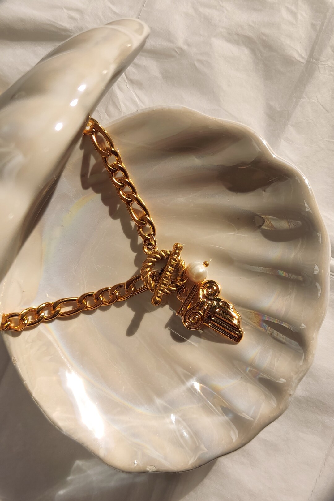 Greek Column Necklace, Acropolis Pillar Necklace, Round Toggle Clasp ...