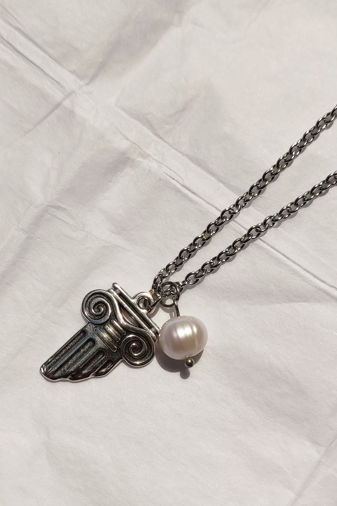 Greek Mythology Chain Necklace, Athens Acropolis Pillar Pendant, Silver ...