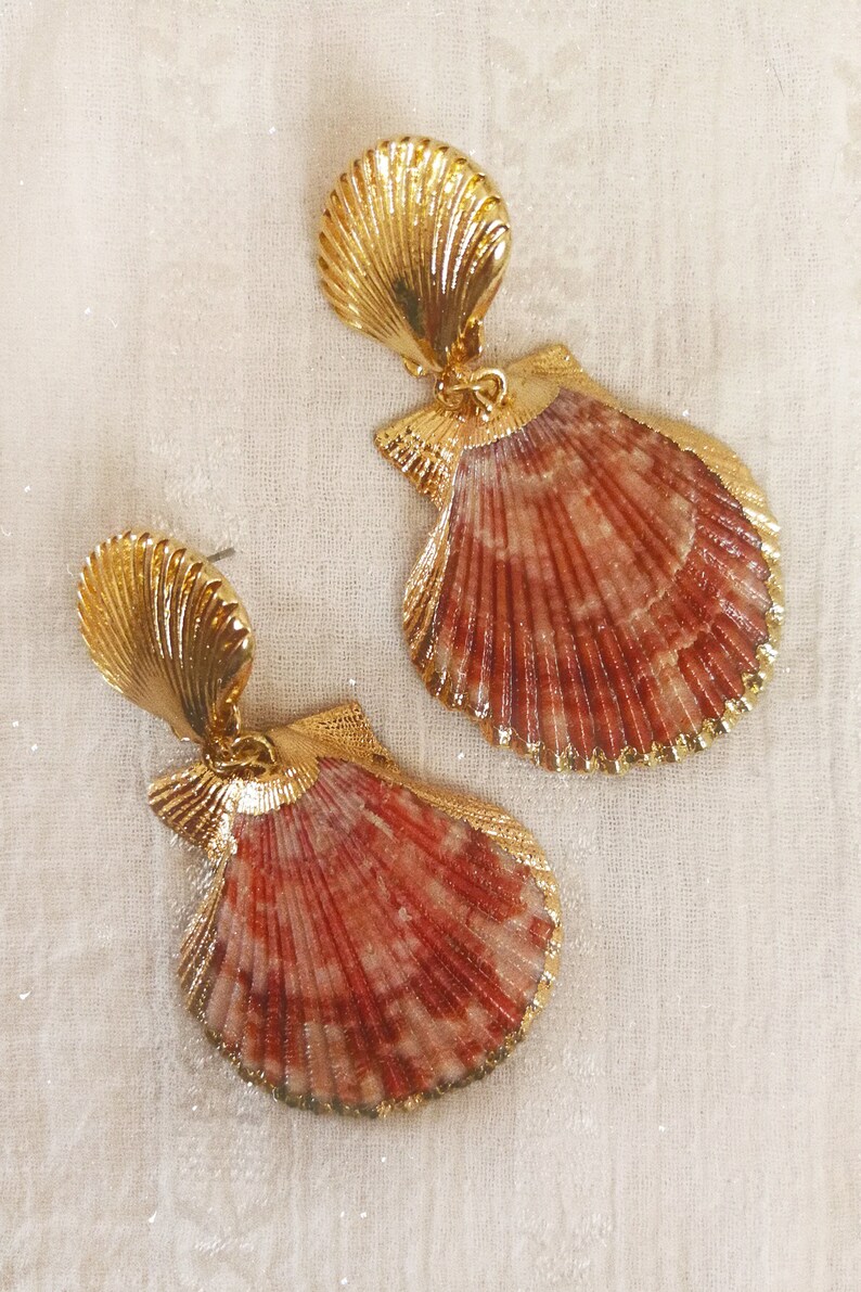 Statement Seashell Earrings Large Scallop Shell Earrings - Etsy