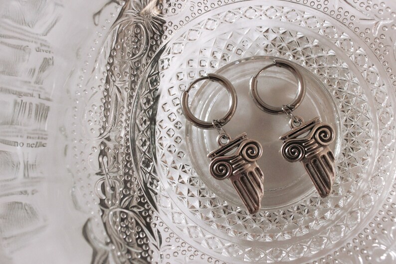 Greek Mythology Earrings Aesthetic Column Charm Hoops Thick - Etsy