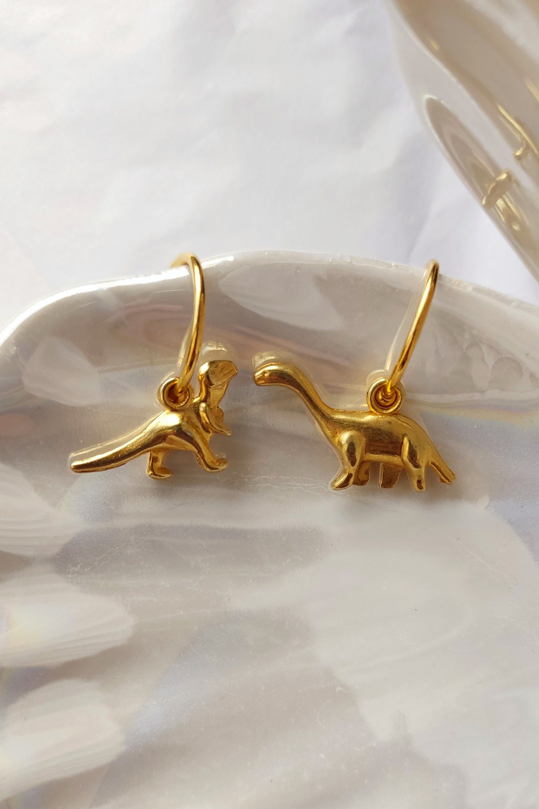 Gold Dinosaur Earrings, Gift for Him, Aesthetic Half Hoops, T-rex ...