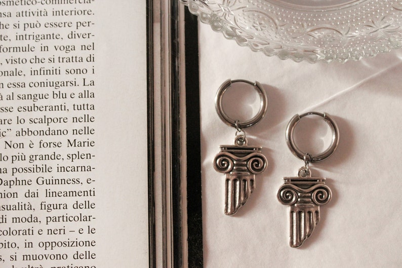 Greek Mythology Earrings Aesthetic Column Charm Hoops Thick - Etsy